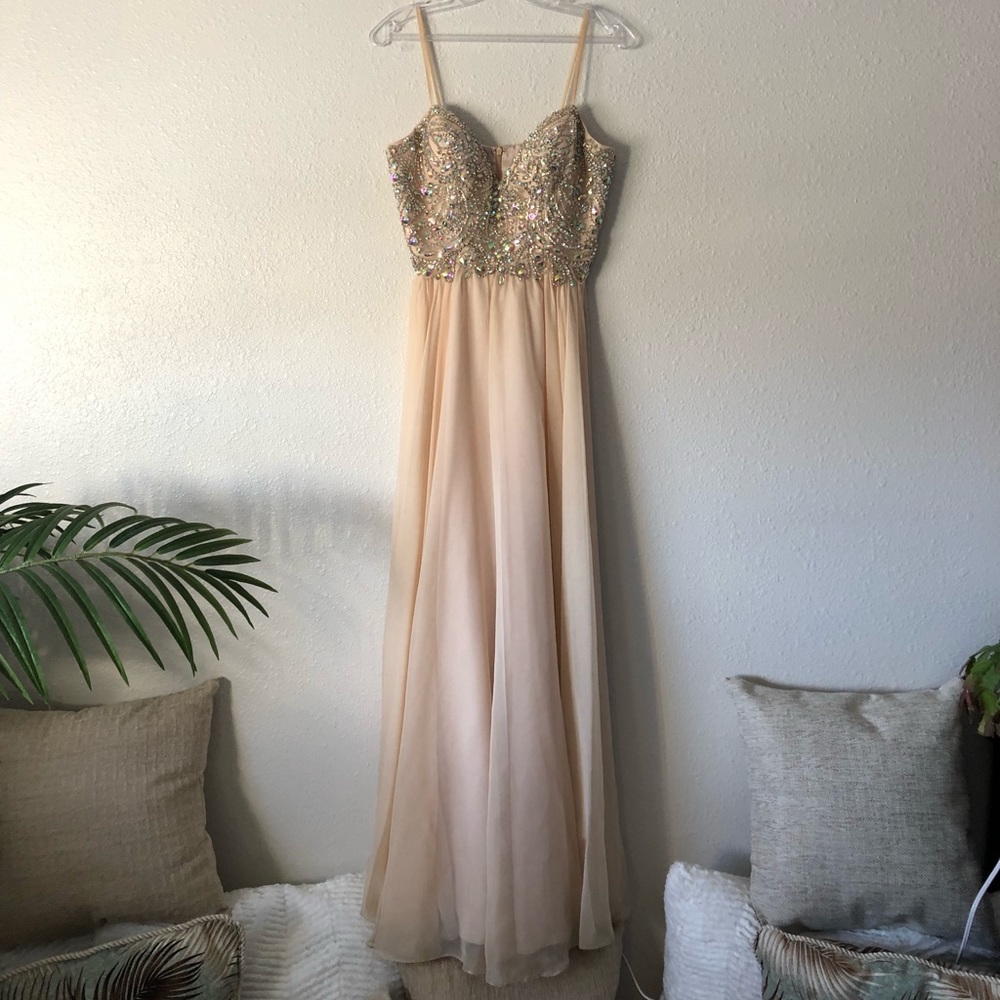 Cream Beaded Prom Dress - Gem